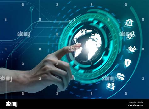 Businessman Touches Virtual Screen Technology To Do Online Transactions