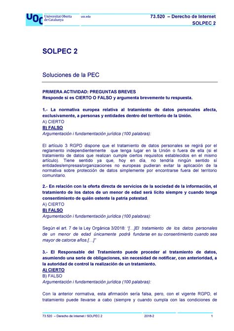 73 Solpec 2 SOLPEC 2 SOLPEC 2 Soluciones De La PEC PRIMERA