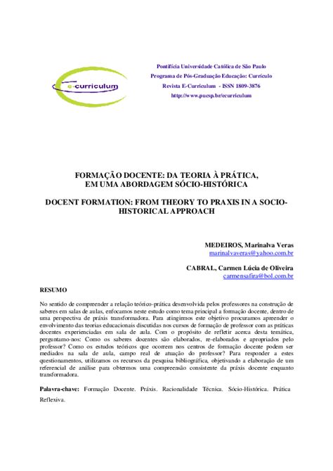Pdf Formação Docente Da Teoria À Prática Em Uma Abordagem Sócio