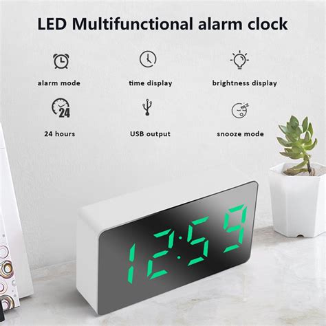 Digital Alarm Clock Led Mirror Electronic Clocks 1224h Usb Charging