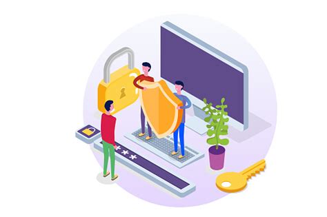 Gdpr 데이터 보호 아이소메트릭 개념 네트워크 데이터 인터넷 보안 보안 은행 거래 벡터 일러스트 레이 션 캐릭터 개성 개념에