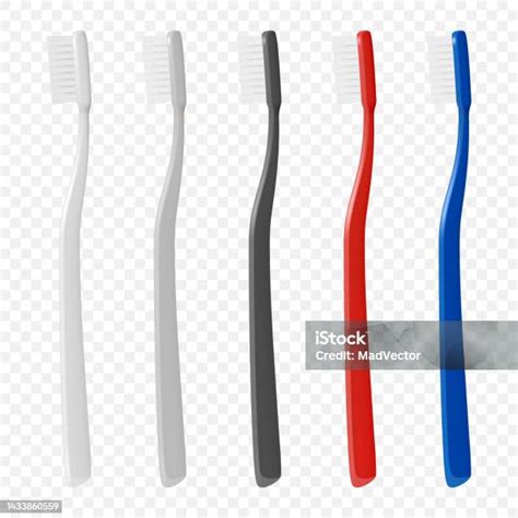벡터 3d 사실적인 플라스틱 빈 칫솔 아이콘은 투명 배경에 격리설정 디자인 템플릿 모형 치과 건강 관리 위생 개념 앞면 사이드 상단 보기의 칫솔 3차원 형태에 대한 스톡