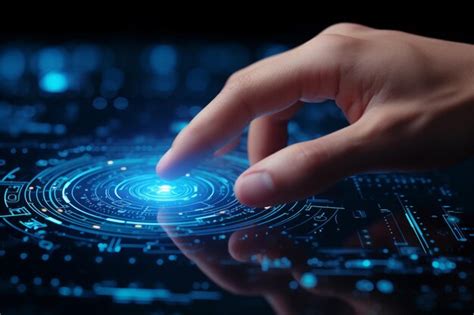 Premium Photo Tech Interaction Finger Touches Virtual Screen Button