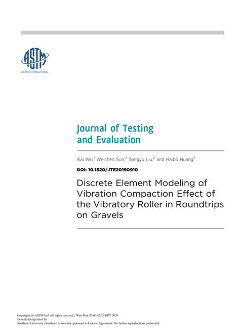 Pdf Discrete Element Modeling Of Vibration Compaction Effect Of The Vibratory Roller In