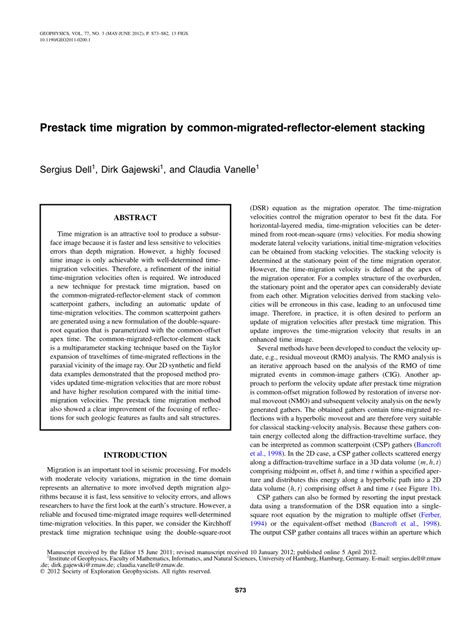 Pdf Prestack Time Migration By Common Migrated Reflector Element Stacking