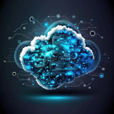 Digital Blue Cloud With Computer Circuit Board Created Using Generative Ai Technology Stock