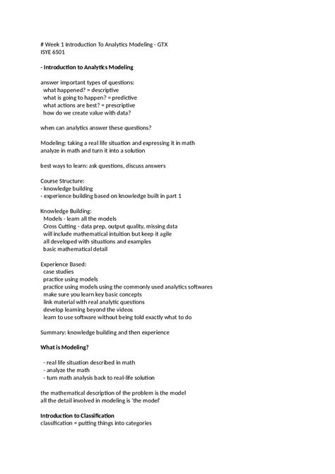 Week 1 Introduction To Analytics Modeling Gtx Isye 6501 100 Proven Pass Rate Life