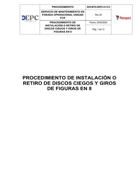 procedimiento instalación retiro discos ciegos y giros en 8