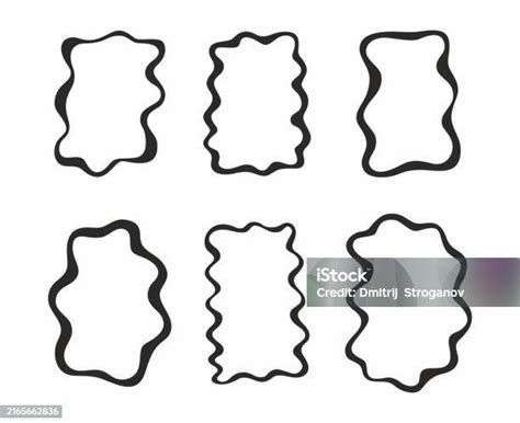 물결 모양의 가장자리가 있는 사각형 프레임 집합입니다 흔들리는 테두리가 있는 직사각형 모양입니다 그림 또는 사진 프레임 빈 텍스트 상자 태그 흰색 배경에 격리 된 레이블