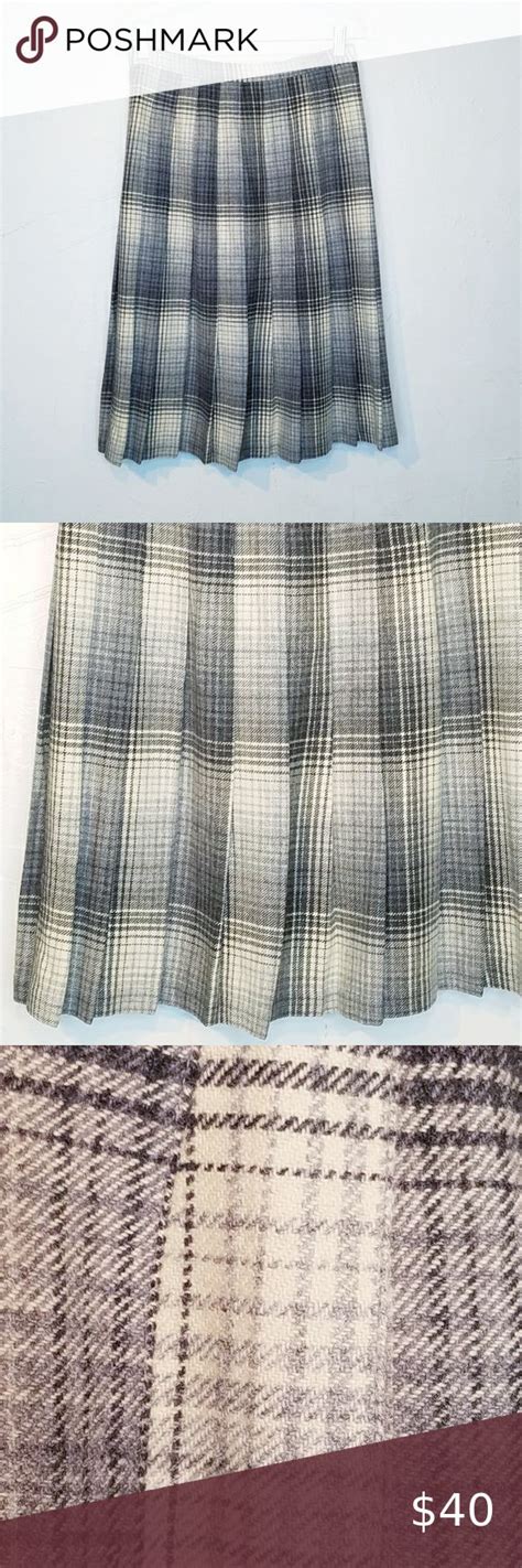 The Edinburgh Woolen Mill Vintage Gray And Cream Plaid Pleated Skirt Made