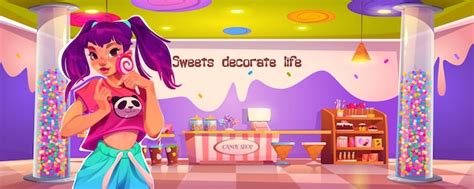 Une Jolie Jeune Femme Avec Une Sucette Dans Un Magasin De Bonbons