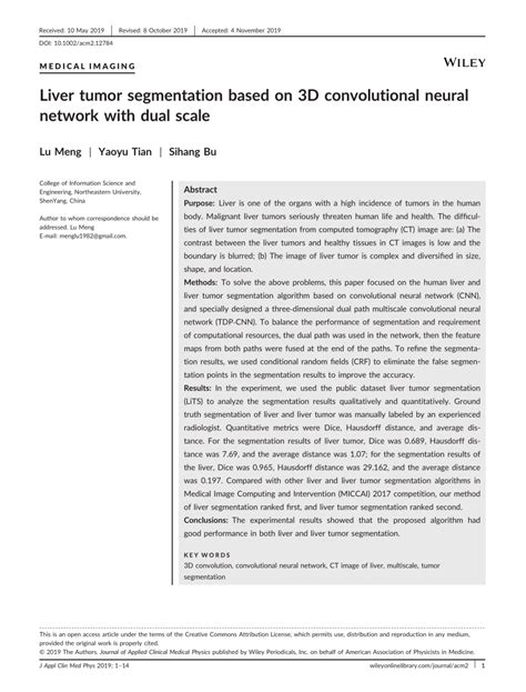 PDF Liver Tumor Segmentation Based On D Convolutional Neural Network With Dual Scale