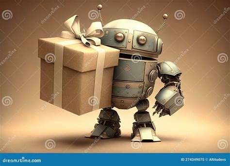 Cute Robot Carrying A Wrapped Gift Box With A Bow On Top Stock Illustration Illustration Of