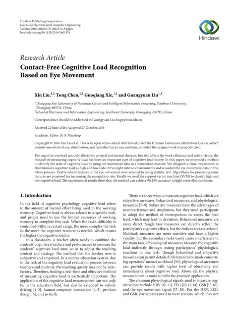 Pdf Contact Free Cognitive Load Recognition Based On Eye Movement