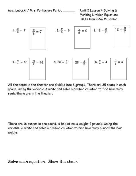 Unit 2 Lesson 4 Solving And Writing Division Equations Doc Science