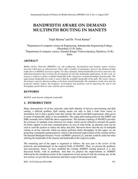 Bandwidth Aware On Demand Multipath Routing In Manets Pdf