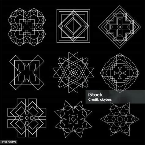 기하학적 모양 집합입니다 신성한 기하학 연금술 종교 철학 힙스터 요소 Freemasons에 대한 스톡 벡터 아트 및 기타 이미지 Freemasons 고대의 기하 도형