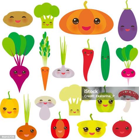 귀여운 야채 고추 호박 사탕 무 당근 가지 붉은 고추 콜리플라워 브로콜리 감자 버섯 오이 양파 마늘 토마토 무 녹색 배경 벡터 0명에 대한 스톡 벡터 아트 및 기타 이미지