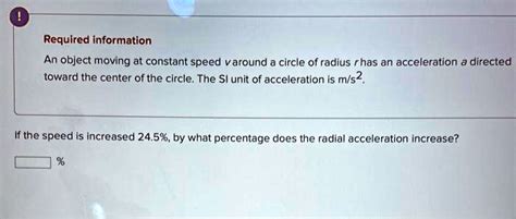 solved required information an object moving at a constant speed v