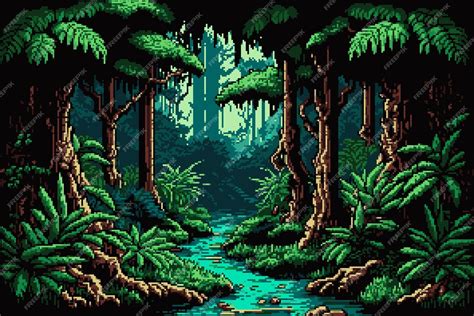 Premium Vector Jungle Forest Landscape Ai Generated 8 Bit Pixel Game