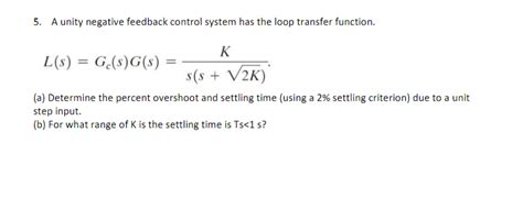 Solved A Unity Negative Feedback Control System Has The Loop