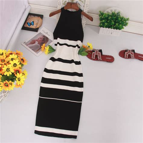 Badu Bg Летни ежедневни раирани дамски рокли без ръкави Разтегливи ретро плетени модни секси