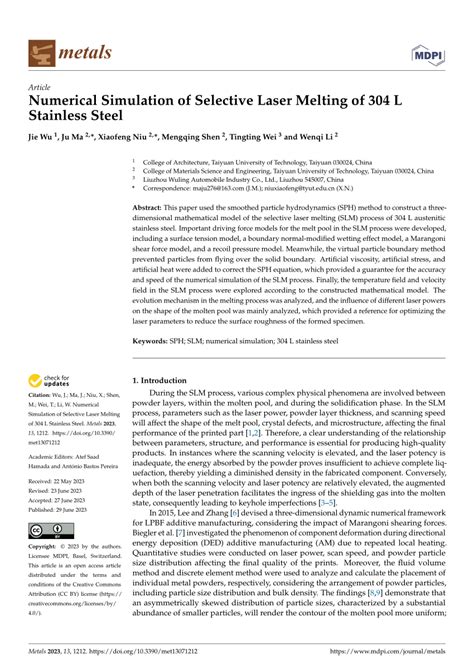 Pdf Numerical Simulation Of Selective Laser Melting Of 304 L Stainless Steel