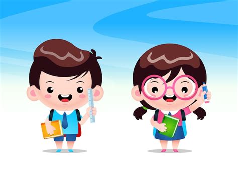 Niños estudiante sosteniendo libros regla y lápiz Vector Premium