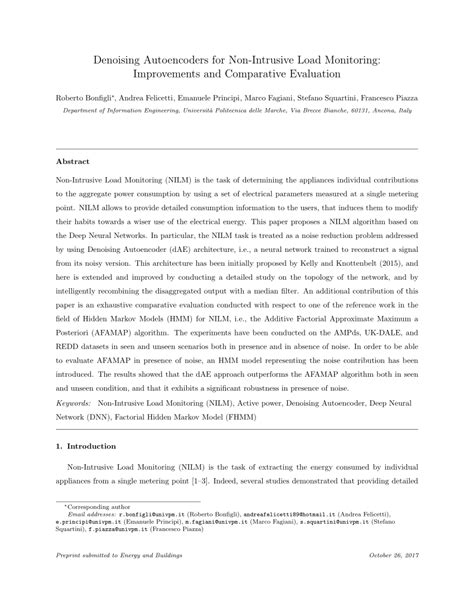 Pdf Denoising Autoencoders For Non Intrusive Load Monitoring Improvements And Comparative