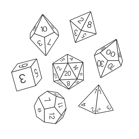 Black And White Dice Collection Hand Drawn D8 D10 D12 D20 Board Game