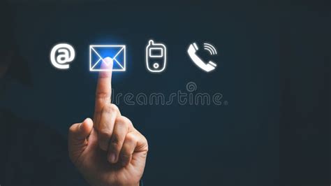 Businesswoman Touching On Virtual Screen Contact Icons Email Address