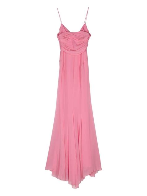 Blumarine Rose Appliqué Silk Gown Pink Editorialist