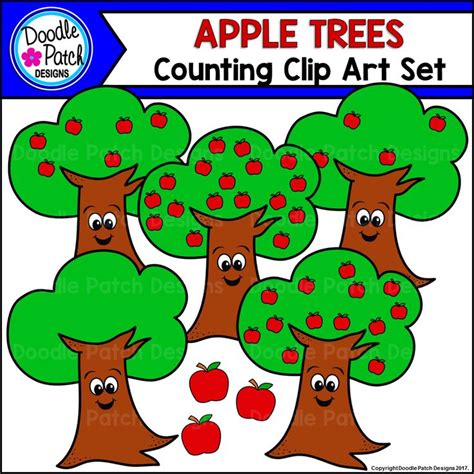 An Apple Tree Counting Clip Art Set With Apples On The Trees And Two