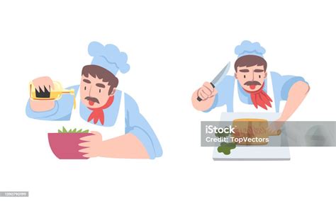 맛있는 요리를 요리하는 요리사 세트 만화 벡터 일러스트 레이 션 개체 그룹에 대한 스톡 벡터 아트 및 기타 이미지 개체 그룹 남성 독일 Istock