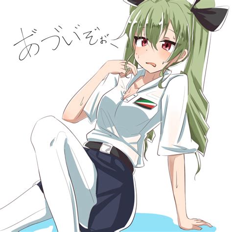 Safebooru 1girl Anchovy Arm Support Belt Blush Breasts Chawan