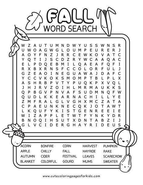 Printable Word Search Fall