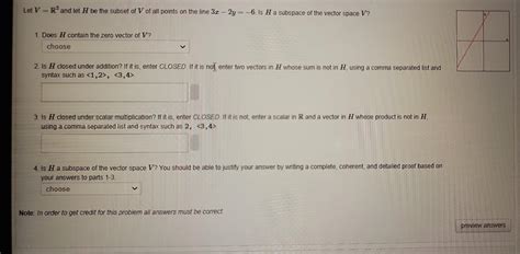 Solved Let Vr2 And Let H Be The Subset Of V Of All Points