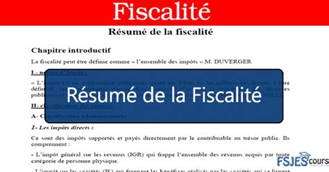 Résumé du cours fiscalité pdf FSJES cours