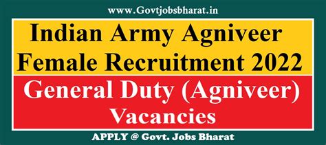 Indian Army Agniveer Female Recruitment 2022 Apply For General Duty