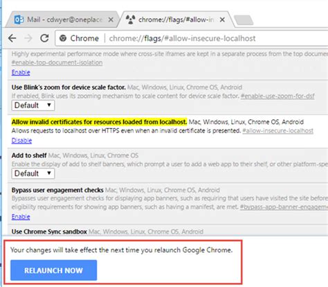 how to avoid chrome security issues developing office add in hosted on
