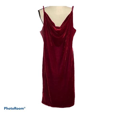 Deep Red Velvet Cowl Neck Spaghetti Strap Dress Gem