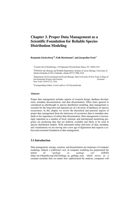 Pdf Proper Data Management As A Scientific Foundation For Reliable Species Distribution Modeling