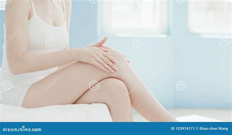 Woman Touch Her Leg Stock Image Image Of Clean Clear 123974171