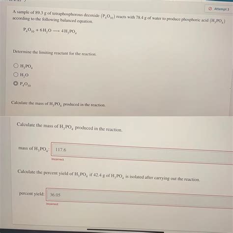 Solved Attempt 3 A Sample Of 89 3 G Of Tetraphosphorous