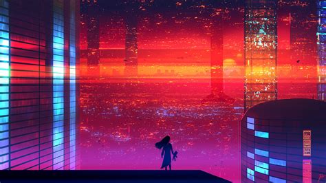 Science Fiction Sunset Red Futuristic JoeyJazz Cityscape HD