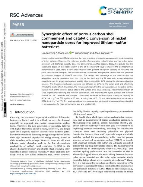 Pdf Synergistic Effect Of Porous Carbon Shell Confinement And