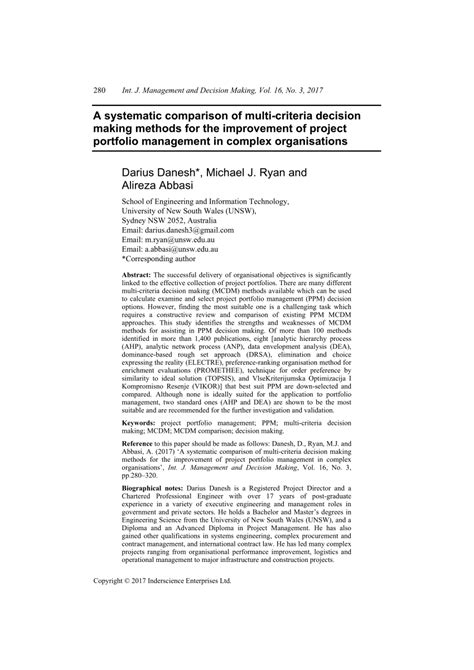 pdf a systematic comparison of multi criteria decision making methods