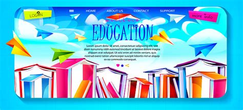 만화 스타일의 온라인 교육 개념입니다 맑은 하늘을 배경으로 종이비행기가 있는 교과서와 책의 집들 크리에이티브 웹 배너 또는 웹 템플릿 대학교에 대한 스톡 벡터 아트 및 기타