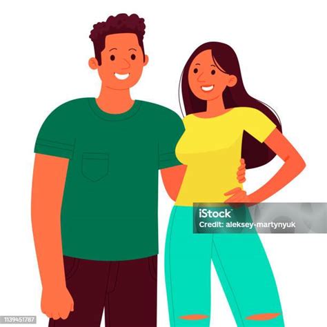 젊은 부부 남자는 여자를 포옹 평면 스타일에서 벡터 일러스트 레이 션 귀여운에 대한 스톡 벡터 아트 및 기타 이미지 귀여운 남자 남편 Istock