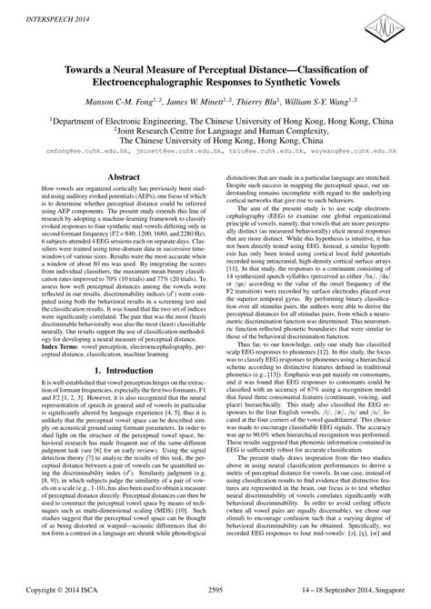 Pdf Towards A Neural Measure Of Perceptual Distance Classification Of Electroencephalographic